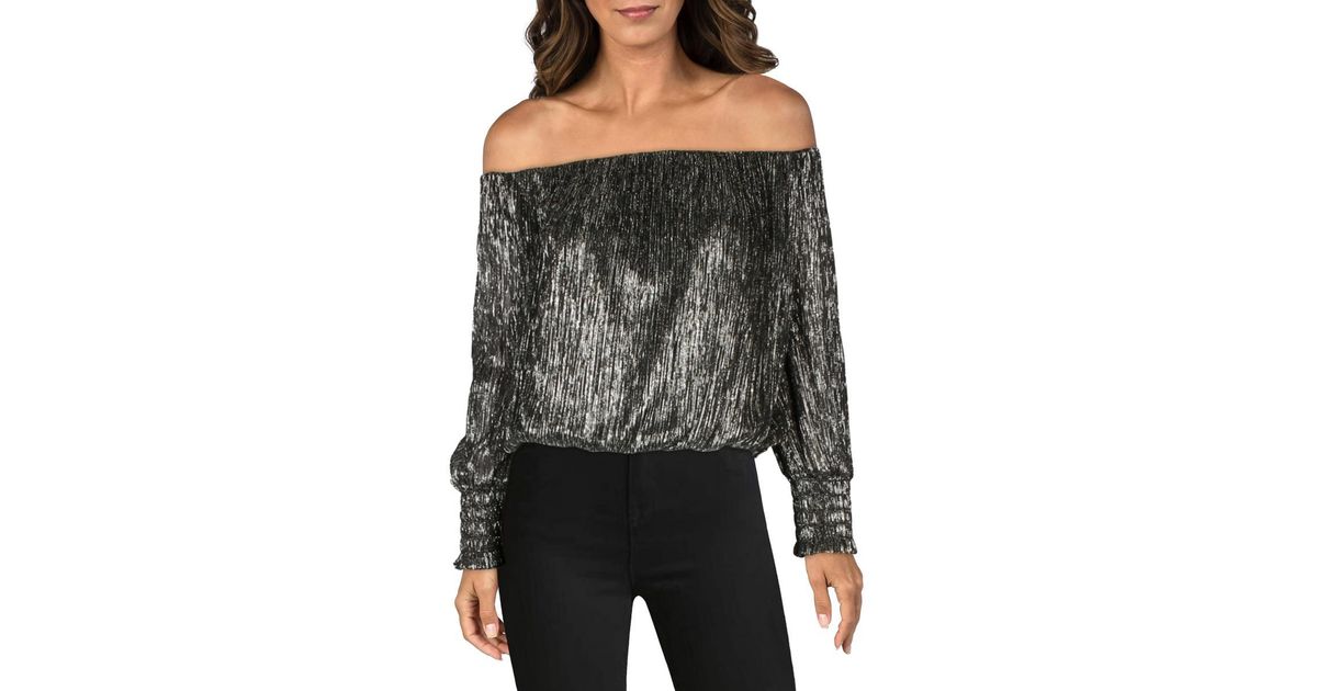 Adrienne Landau Shirred Off-The-Shoulder Off The Shoulder in Black | Lyst