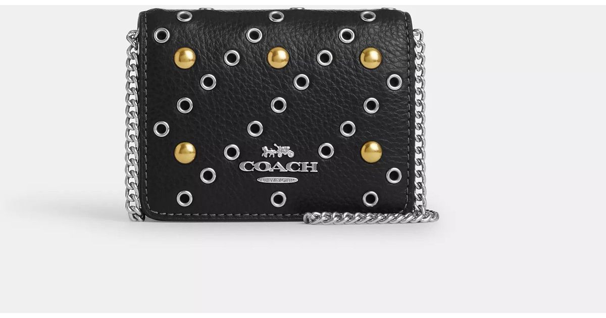 COACH Mini Wallet On A Chain With Rivets in Black | Lyst
