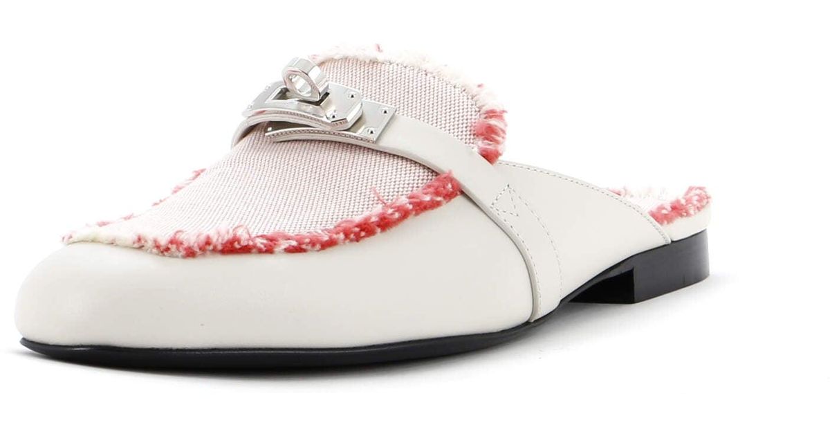Hermès Fringe Oz Mules Leather in White | Lyst
