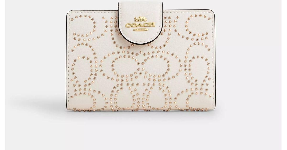 COACH Medium Corner Zip Wallet With Signature Rivets in Natural | Lyst