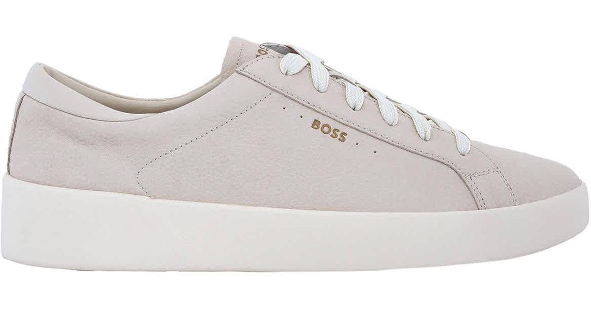 BOSS Tumbled-Leather Trainers in Gray for Men | Lyst