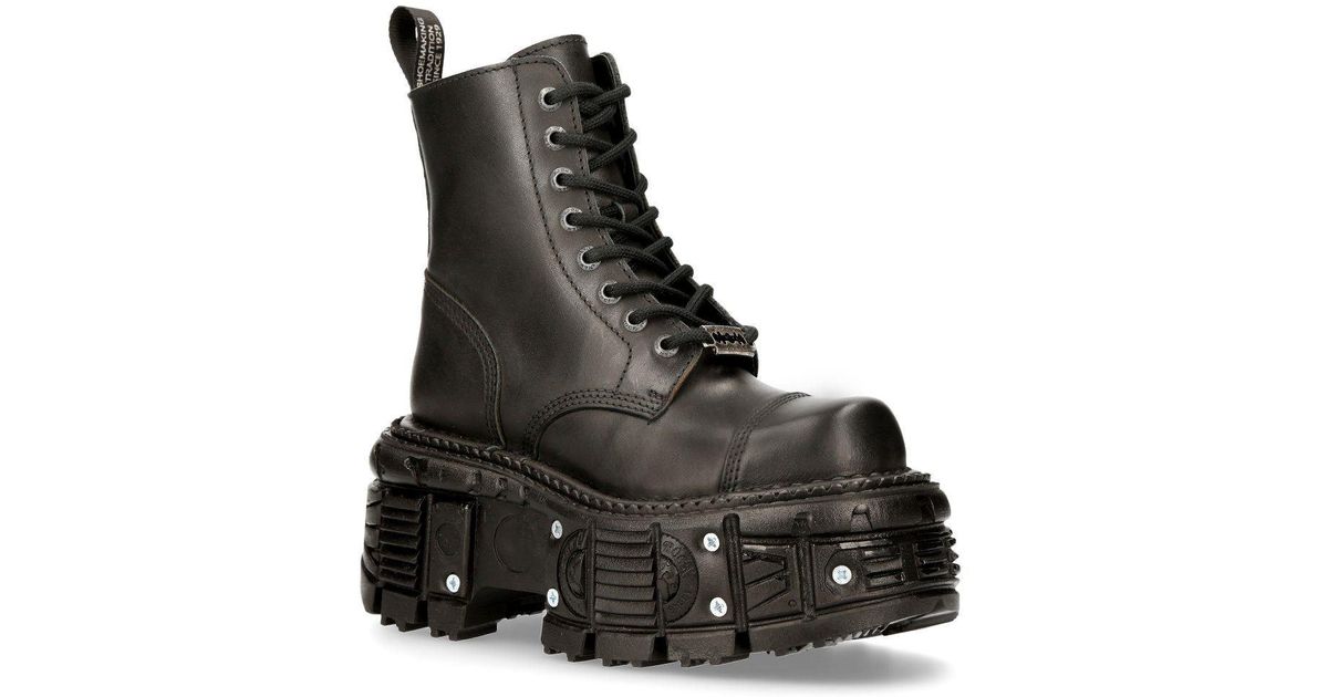 New Rock Leather Combat Platform Boots- Tank083-C1 in Black | Lyst