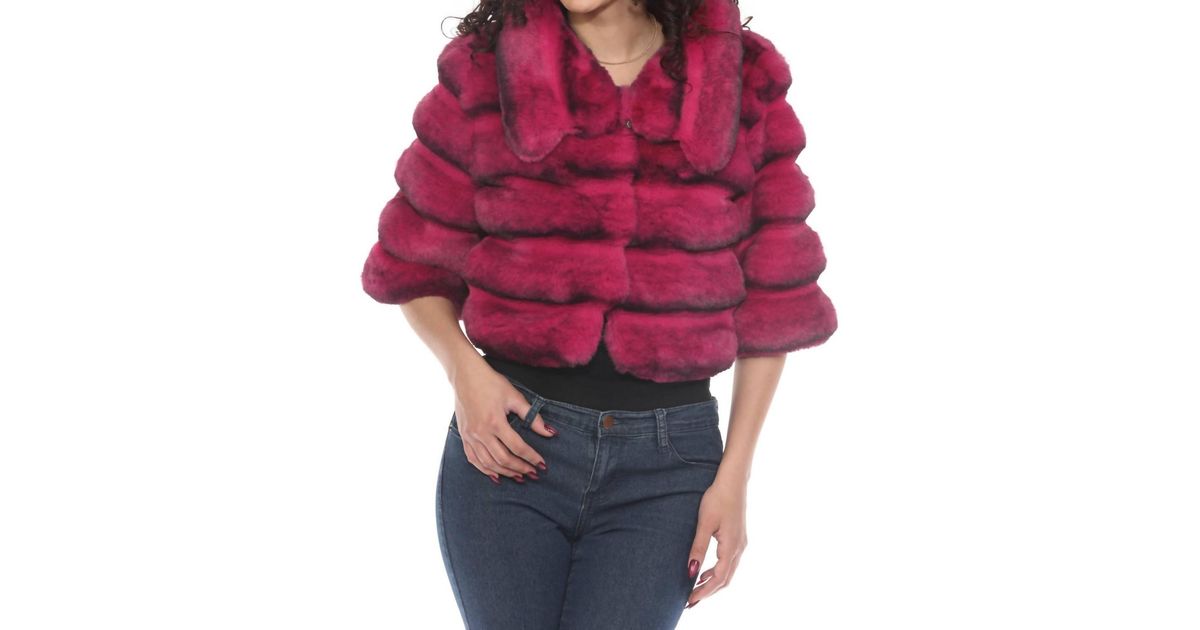 Belle Fare Premium Cropped Faux Fur Coat in Red | Lyst