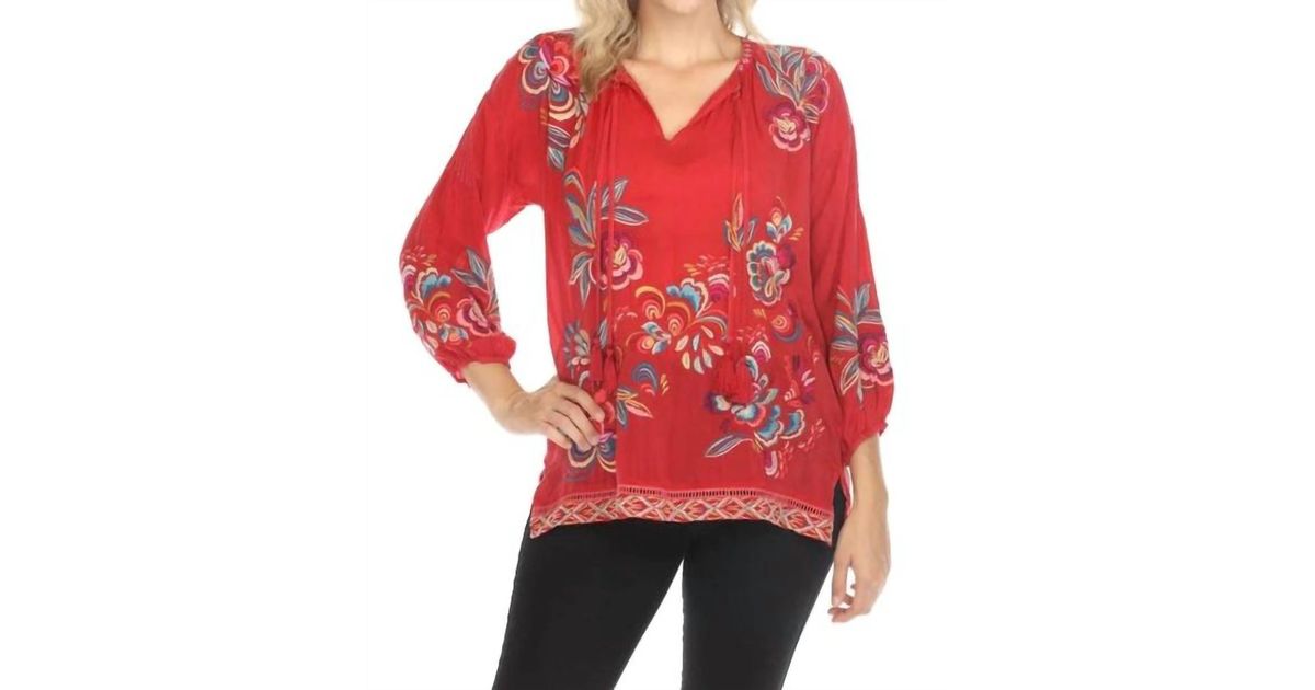 Johnny Was Zadonia Nemma Blouse in Red | Lyst