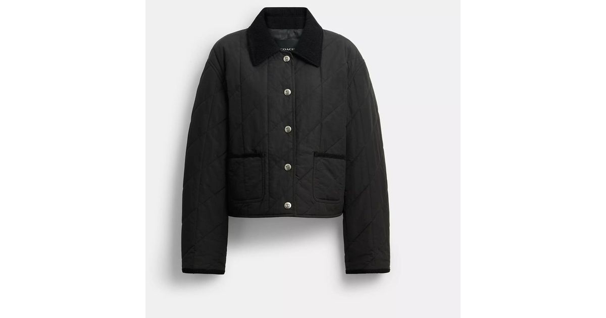 COACH Quilted Jacket With Corduroy Collar in Black | Lyst