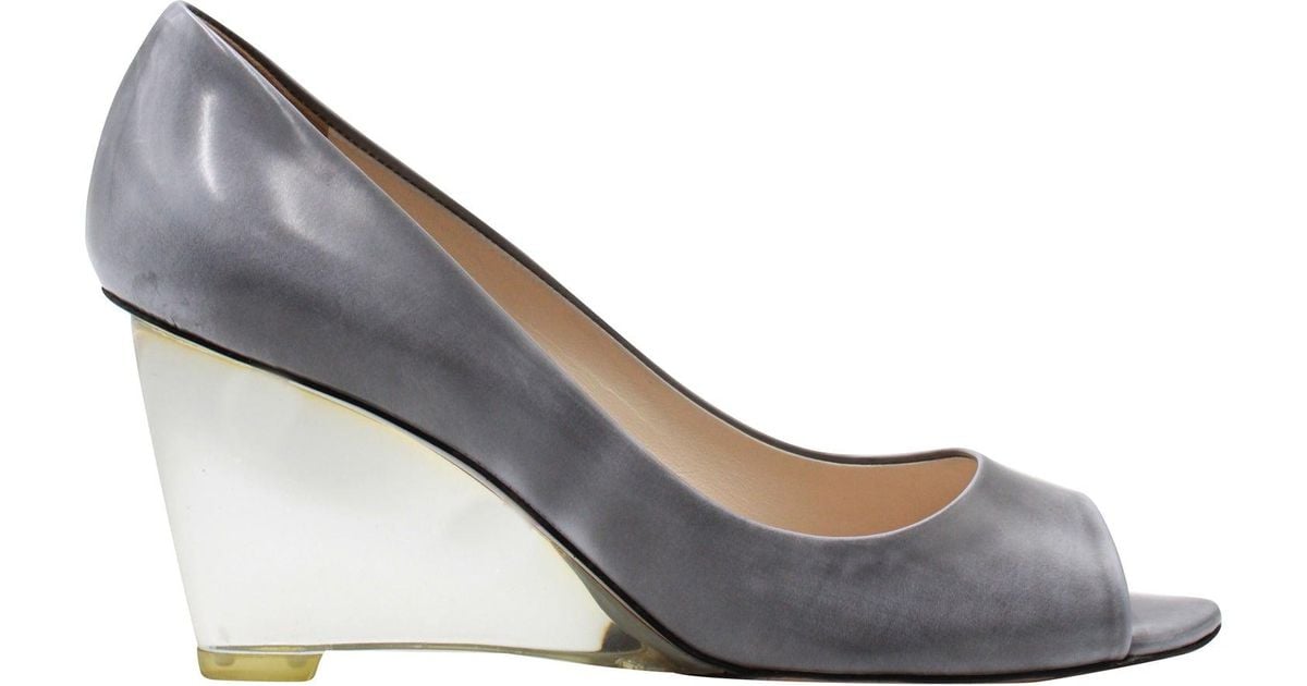 Prada Transparent Wedge Peep Toe Pumps in Gray | Lyst