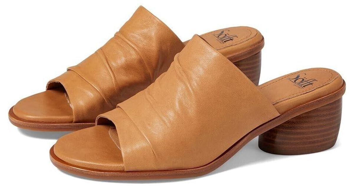 Söfft Chrissie Sandals 11 Caramel Leather Slide Rounded Stack Heel ...