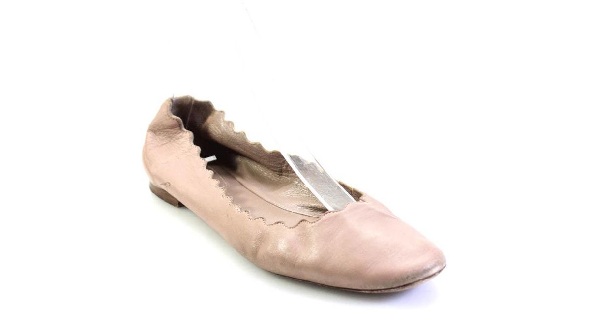 Chloé Slip On Scalloped Lauren Ballet Flats Nude Leather in Pink | Lyst Chloé Slip On Scalloped Lauren Ballet Flats Nude Leather in Pink | Lyst