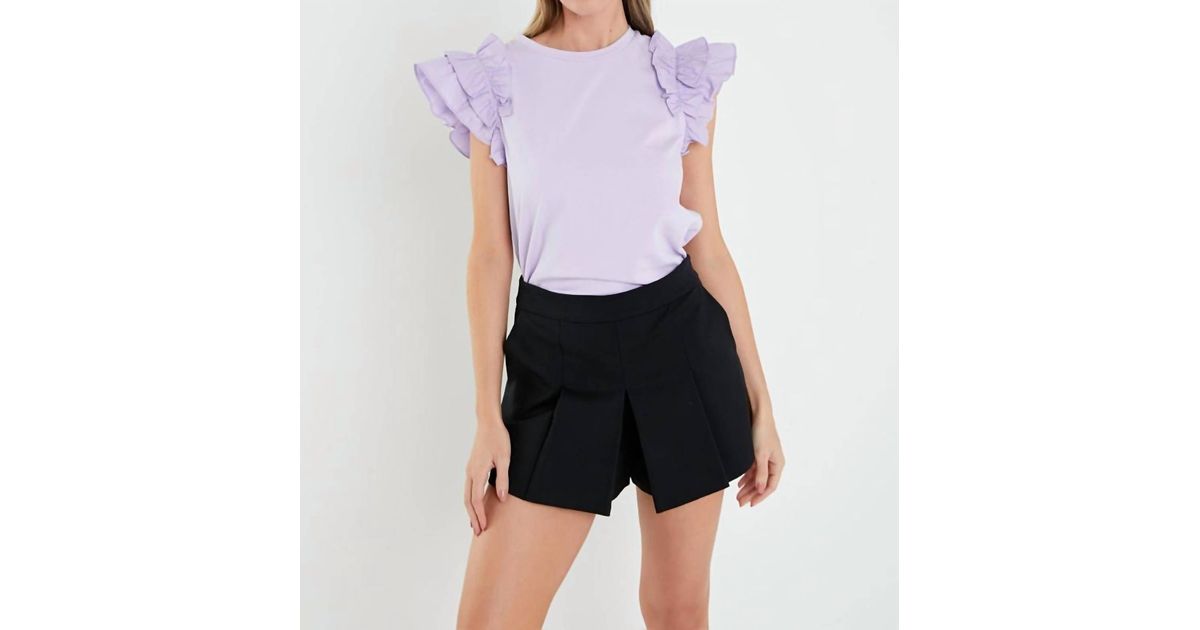 English Factory Ruffle-Sleeve Cotton Scoop-Neck Blouse in White | Lyst
