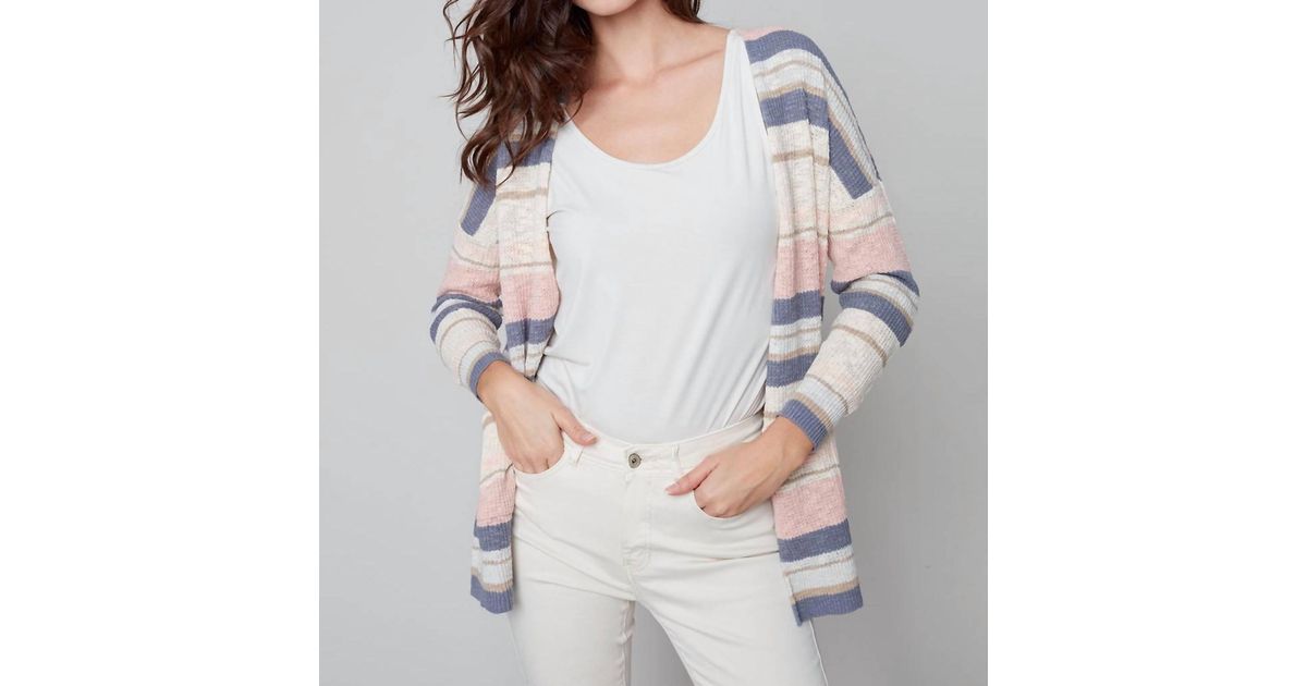 Charlie B Striped Cardigan In Pearl In Gray Lyst