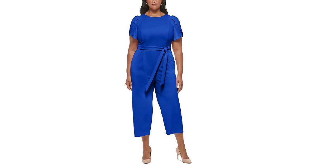 Calvin Klein Plus Cropped Tulip Sleeve Jumpsuit in Blue | Lyst