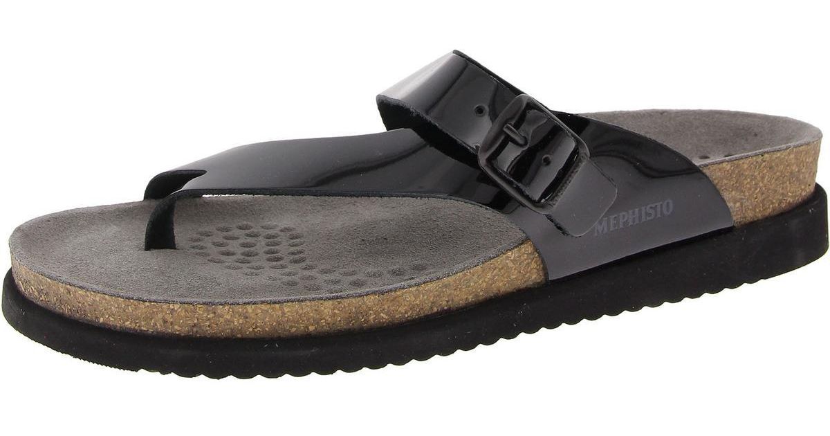Mephisto Buckle Leather Wedge Sandals in Black | Lyst