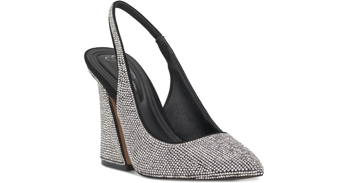 Jessica Simpson Jiles Faux Suede Rhinestone Slingback Heels in Black | Lyst