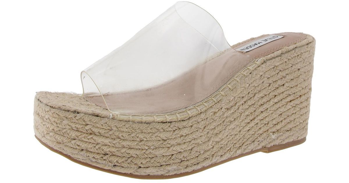 Steve Madden Jacy Woven Plastic Wedge Sandals in White | Lyst
