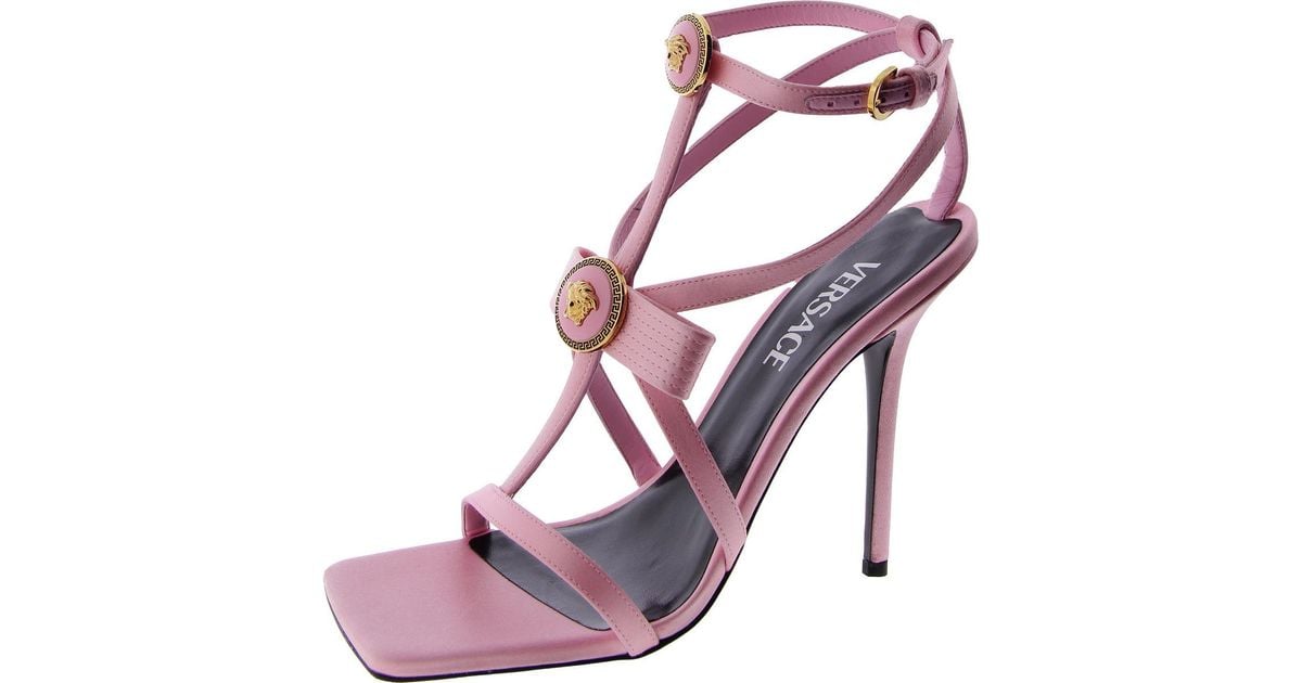 Versace Satin Square Toe Heels in Pink | Lyst
