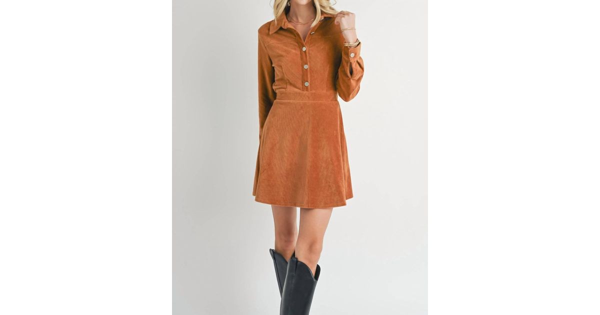 Sadie & Sage Morrison Cord Shirt Mini Dress in Orange | Lyst