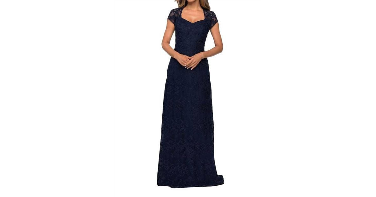 La Femme Lace V Neck Sheath Dress in Blue | Lyst