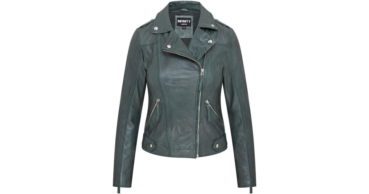 Infinity Leather Biker Leather Jacket in Green | Lyst