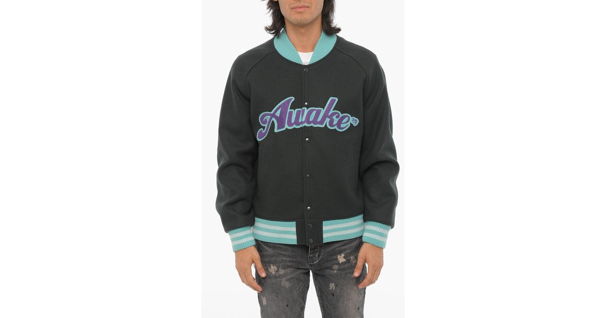 Awake New York Wool Varsity Bomber Jacket With Ribbed Edges in Gray for ...