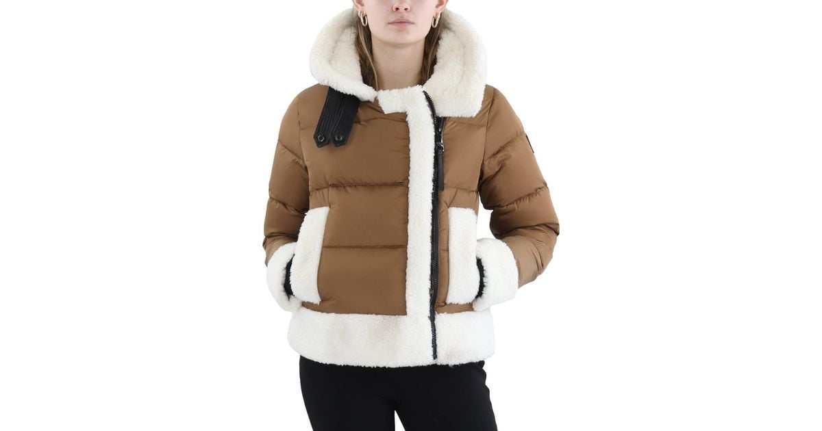 Sam. Insulated Sherpa Trim Puffer Jacket in Natural | Lyst