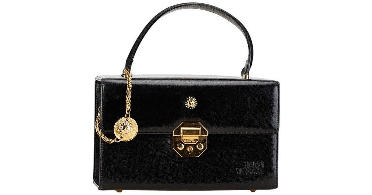 Versace Leather Sunburst Logo Handbag in Black | Lyst