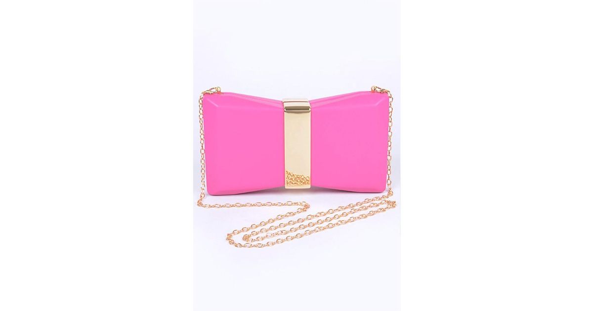 Fashnzfab Trim Iconic Bow Inspired Box Clutch in Pink | Lyst