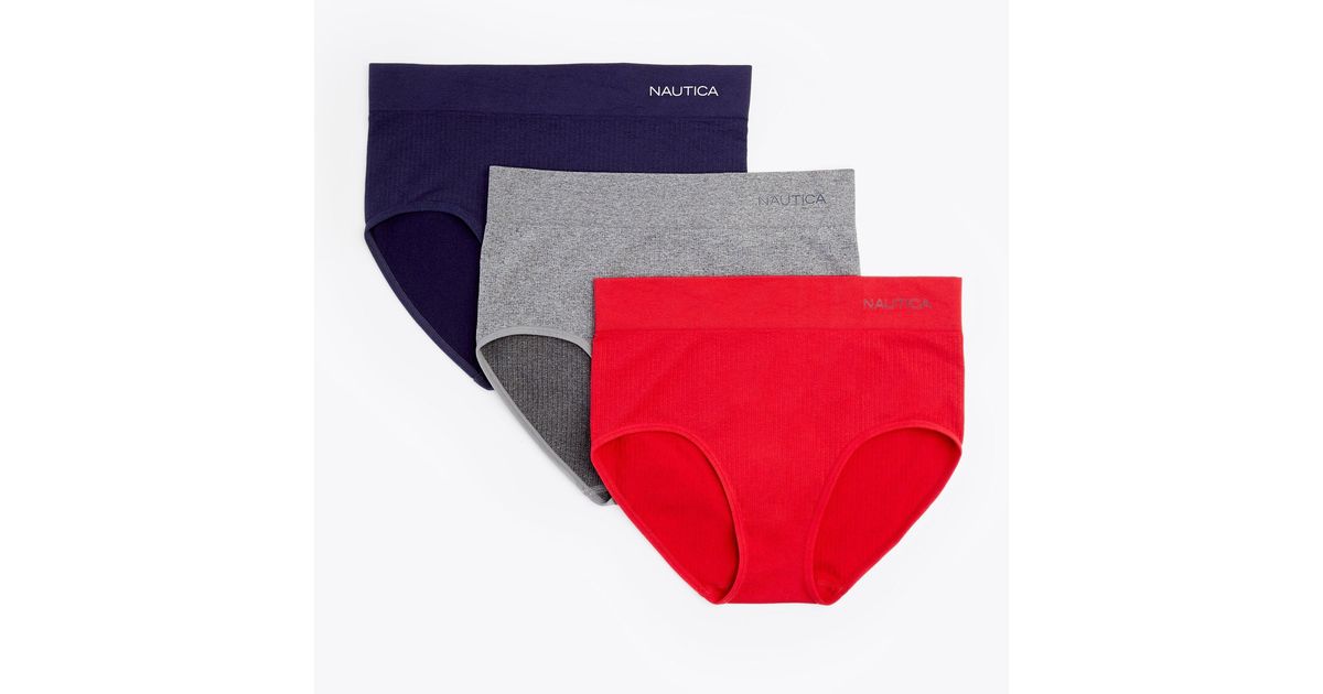 Nautica Seamless Ribbed Briefs, 3-Pack in Red | Lyst