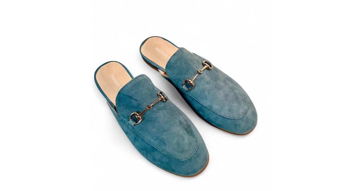French Curve Suede Mules in Blue | Lyst