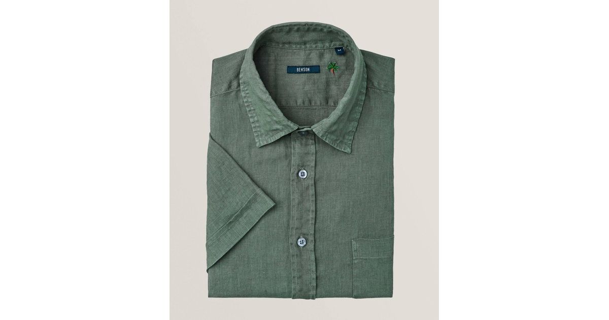 Benson Premium Linen Short-Sleeve Shirt in Green for Men | Lyst
