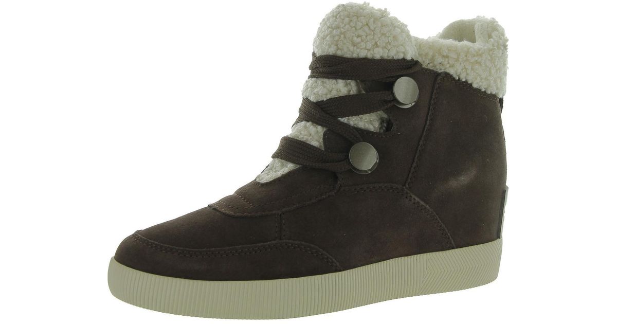 Sorel Out And About Leather Wedge Boots in Black | Lyst