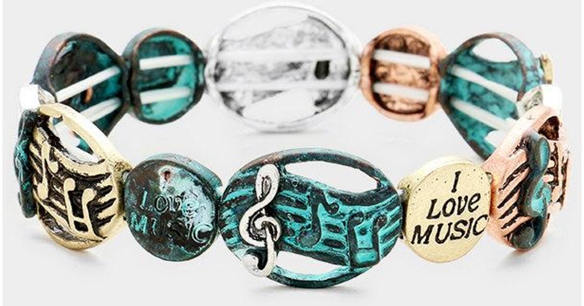 Fashnzfab I Love Music Treble Clef Notes Metal Stretch Bracelet in ...