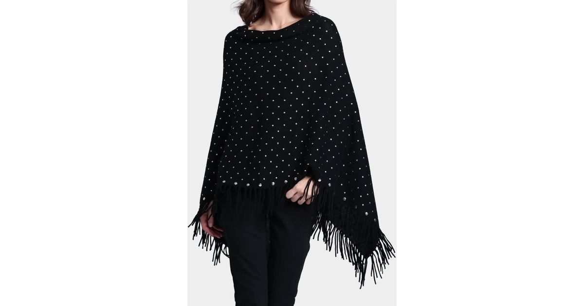 Minnie Rose Cashmere Fringe Ruana With Studs in Black | Lyst