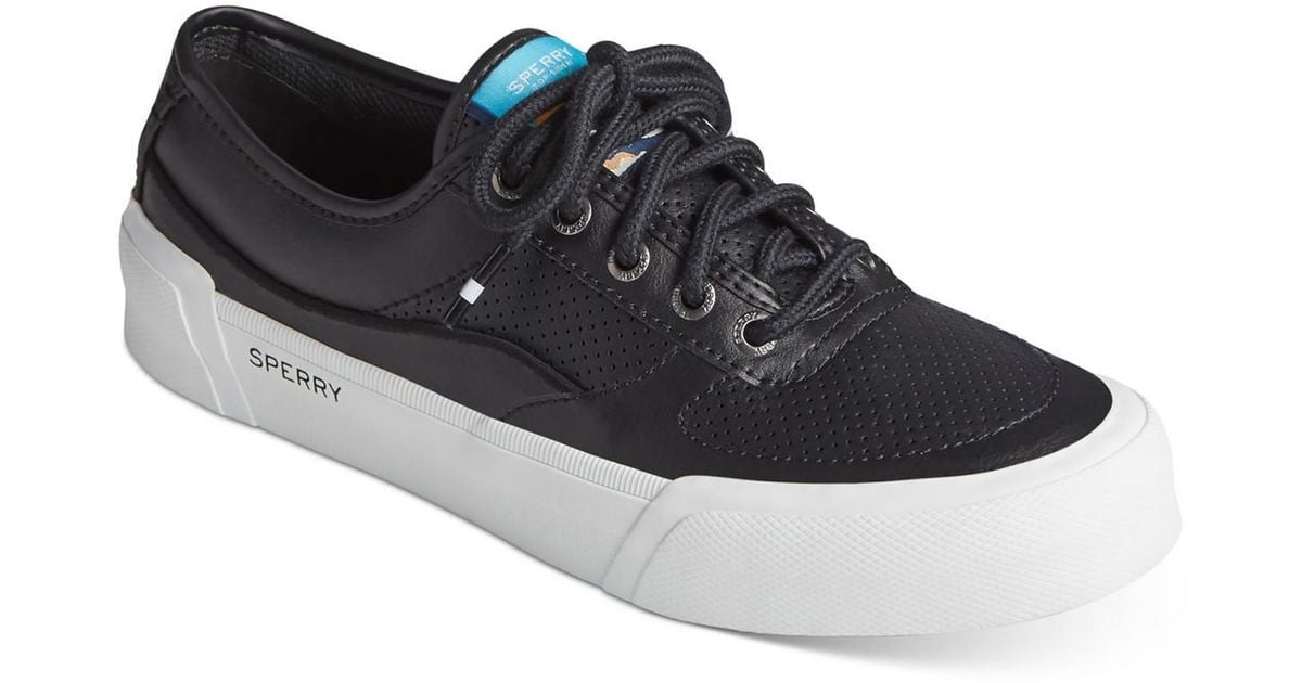 Sperry Top-Sider Soletide Leather Lace Up Boat Shoes in Black | Lyst