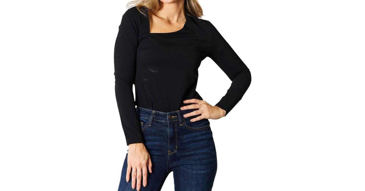 Basic Bae Asymmetrical Neck Long Sleeve Top in Black | Lyst