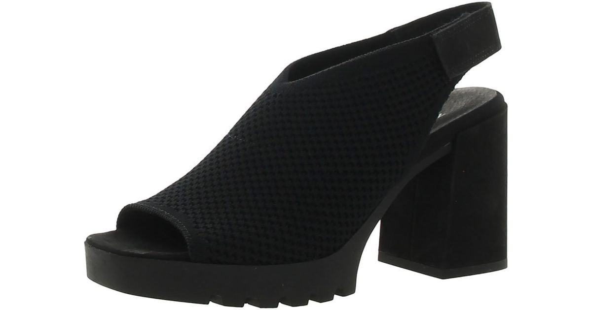 Eileen Fisher Cue Knit Leather Trim Slingback Heels in Black | Lyst