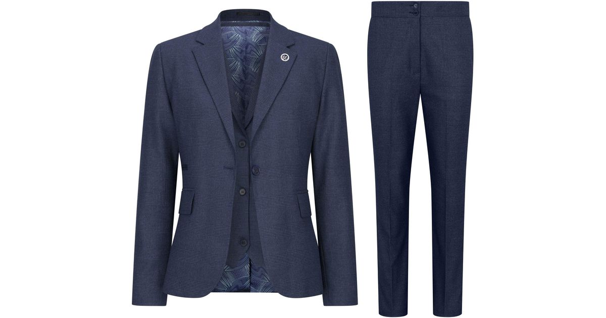 Oliver Tweed Infinity Leather Three-Piece Tailored Fit Suit in Blue | Lyst