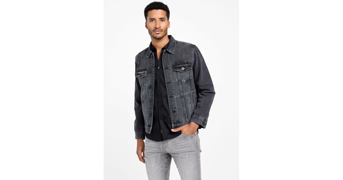 Guess Kelsey Embellished Denim Jacket in Gray for Men | Lyst