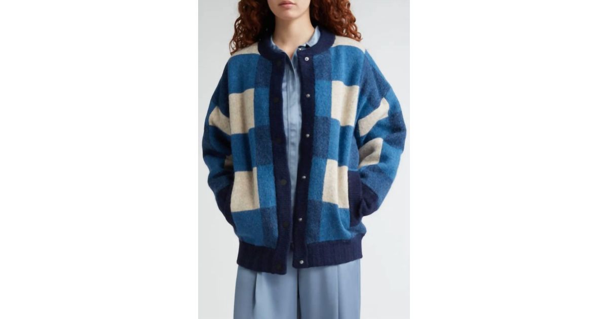 Stine Goya Gingham Check Bomber Jacket in Blue | Lyst