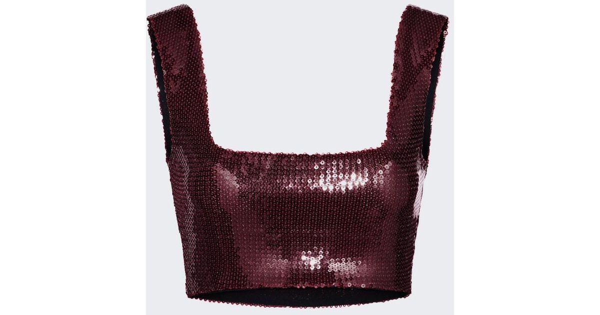 Galvan London Sequin Beating Heart Crop Top Blood in Red | Lyst