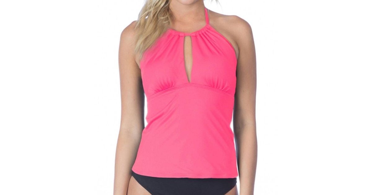 La Blanca Island Goddess Keyhole High Neck Tankini Top in Pink | Lyst