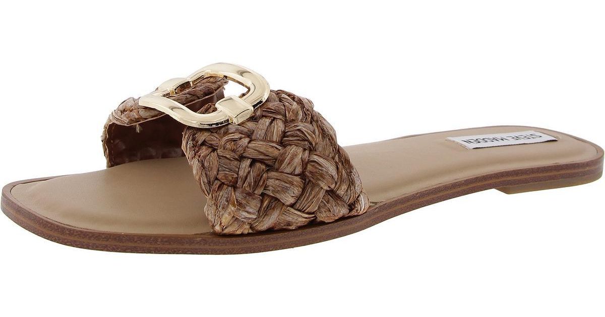 Steve Madden Guarenteed Metallic Straw Slide Sandals in Brown | Lyst