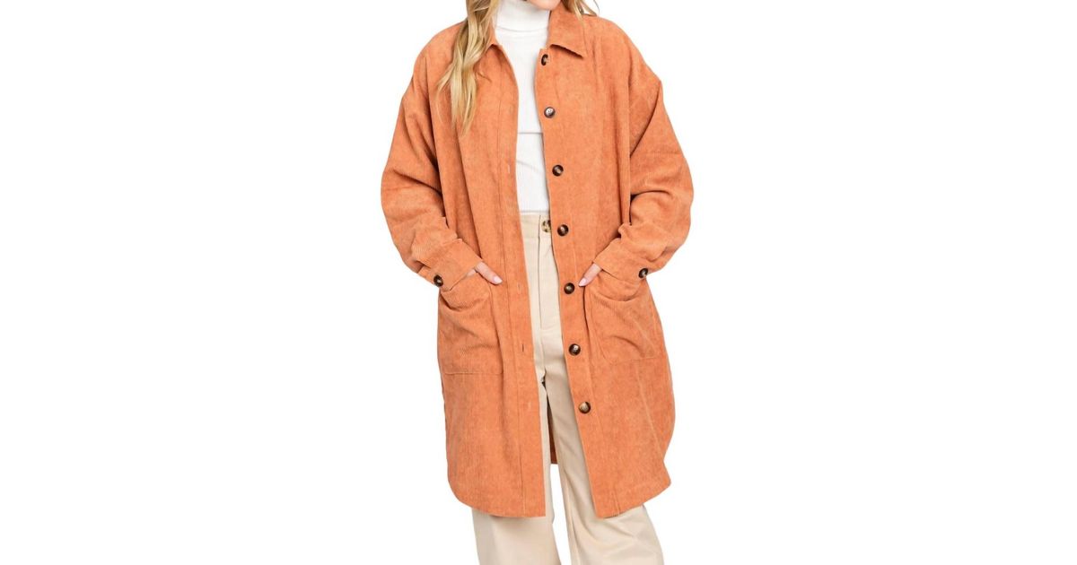 CALISTA Midi Corduroy Jacket in Orange | Lyst