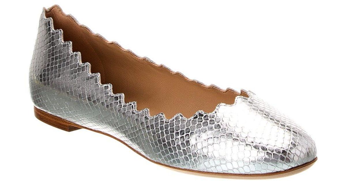 Chloé Lauren Python-Embossed Leather Ballerina Flat in White | Lyst
