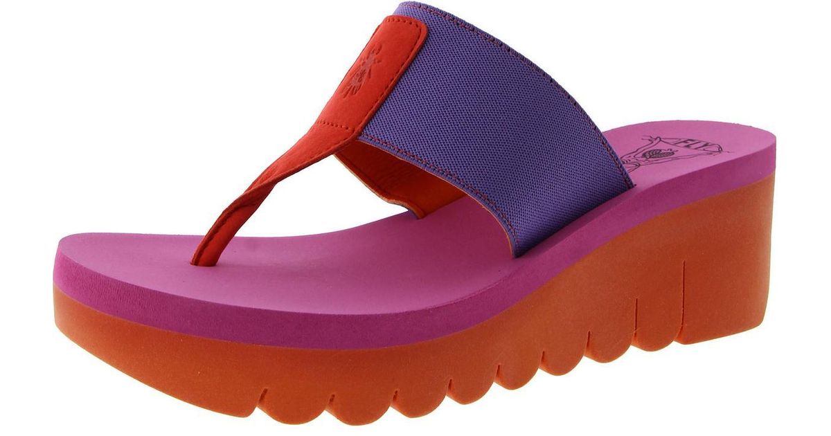 Fly London Slip On Thong Wedge Sandals in Red | Lyst