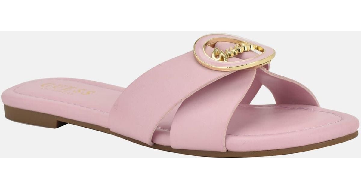 Guess Lydia Signature Slide Sandals in Pink | Lyst