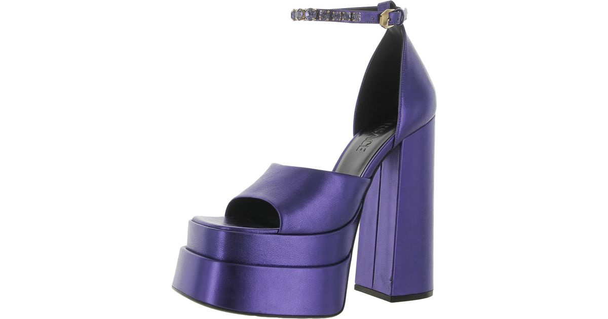 Versace Leather Ankle Strap Platform Heels in Purple | Lyst