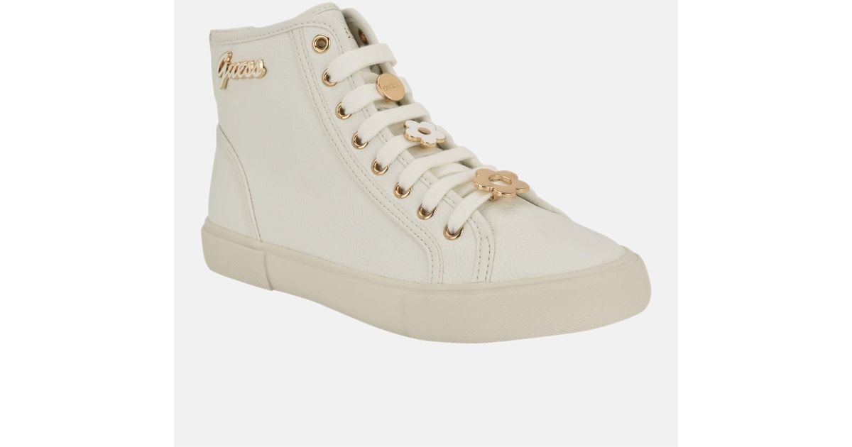 Guess Mailly Charm High-Top Sneakers in Natural | Lyst