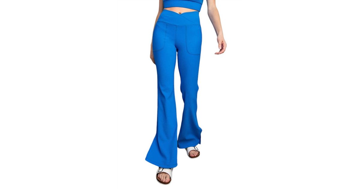 Rae Mode Nylon Rib V Waist Crossover Flared Leggings in Blue | Lyst