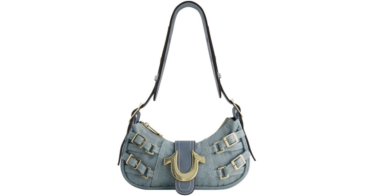 TRUE RELIGION Multi Strap Denim Shoulder Bag in Green | Lyst