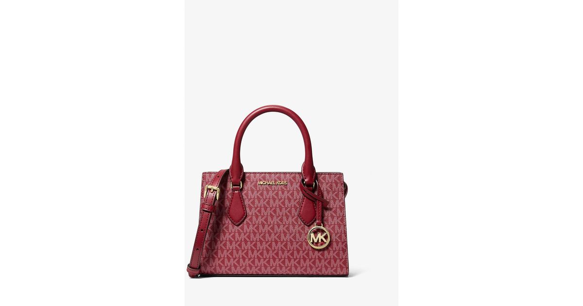 Michael Kors Outlet Sheila Small Signature Logo Satchel in Red | Lyst